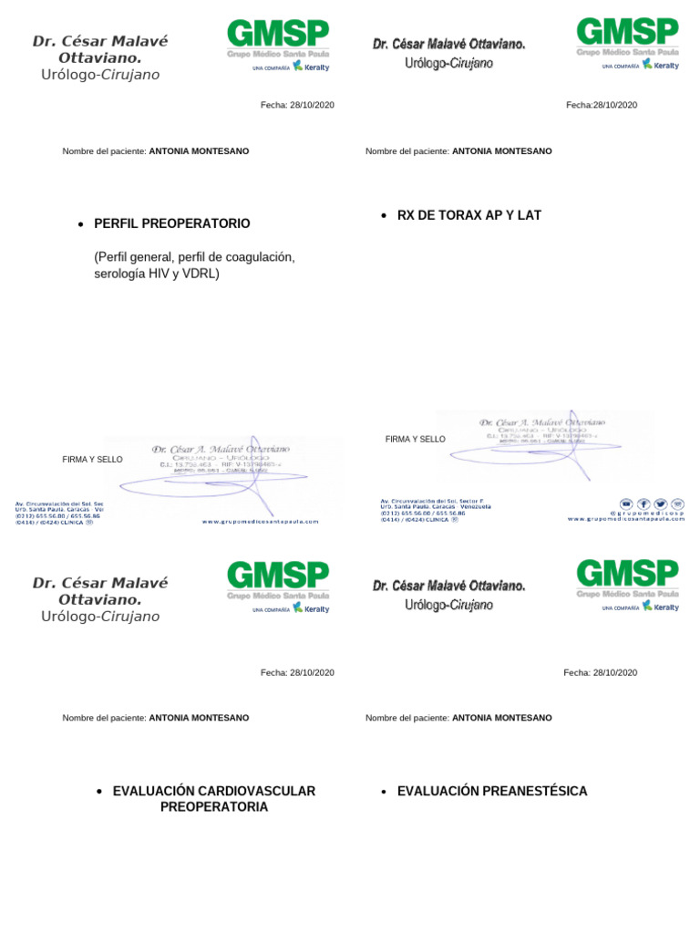 Perfil Preoperatorio Modelo GMSP | PDF