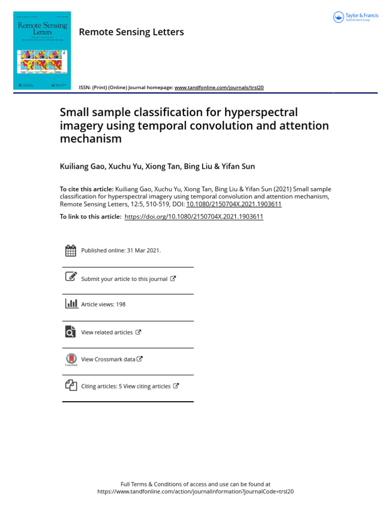 Small Sample Classification For Hyperspectral Imagery Using Temporal Convolution and Attention ...
