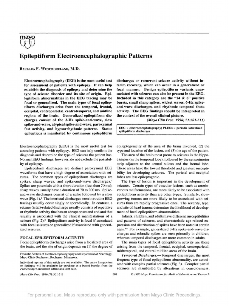 (1996) - Epileptiform Electroencephalographic Patterns | PDF | Epilepsy | Electroencephalography