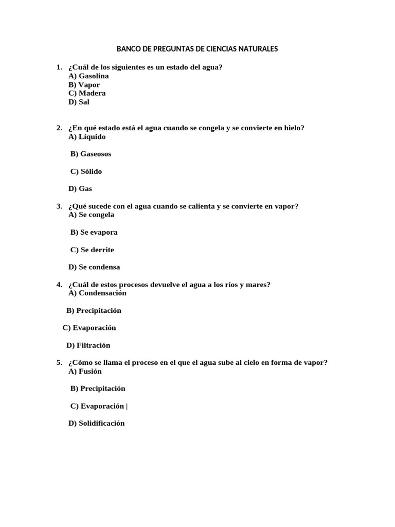 Preguntas de Ciencias Naturales | PDF | Agua | Plantas
