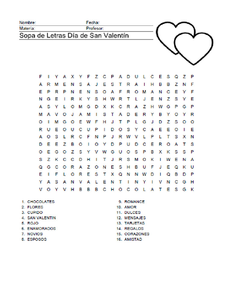 San Valentin Sopa de Letras | PDF