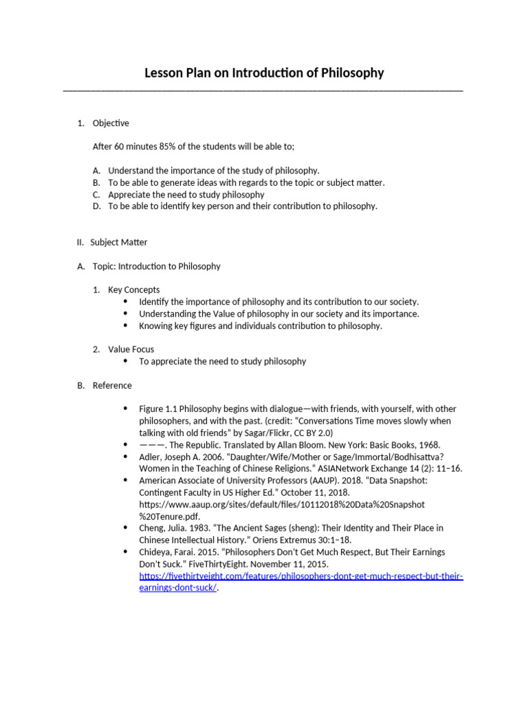 Lesson Plan On Introduction of Philosophy | PDF | Concept | Teachers