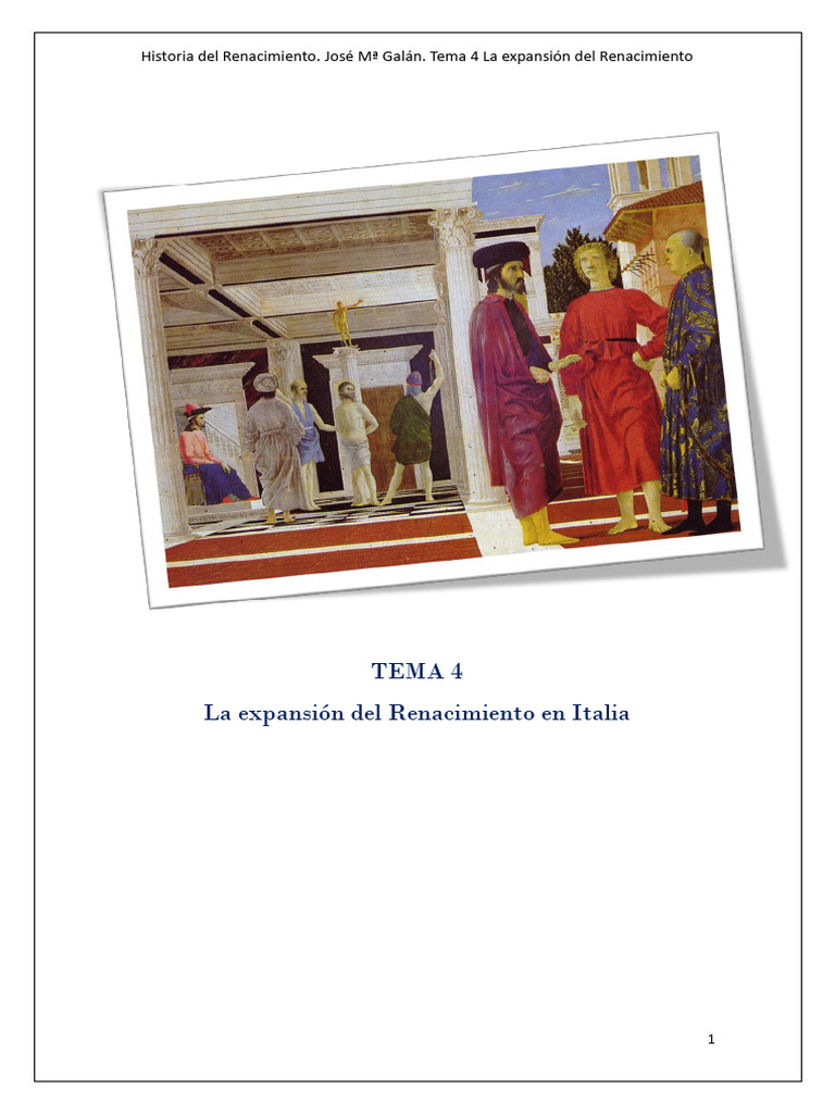 Tema 4 La Expansión Del Renacimiento en Italia | PDF | Renacimiento | Florencia