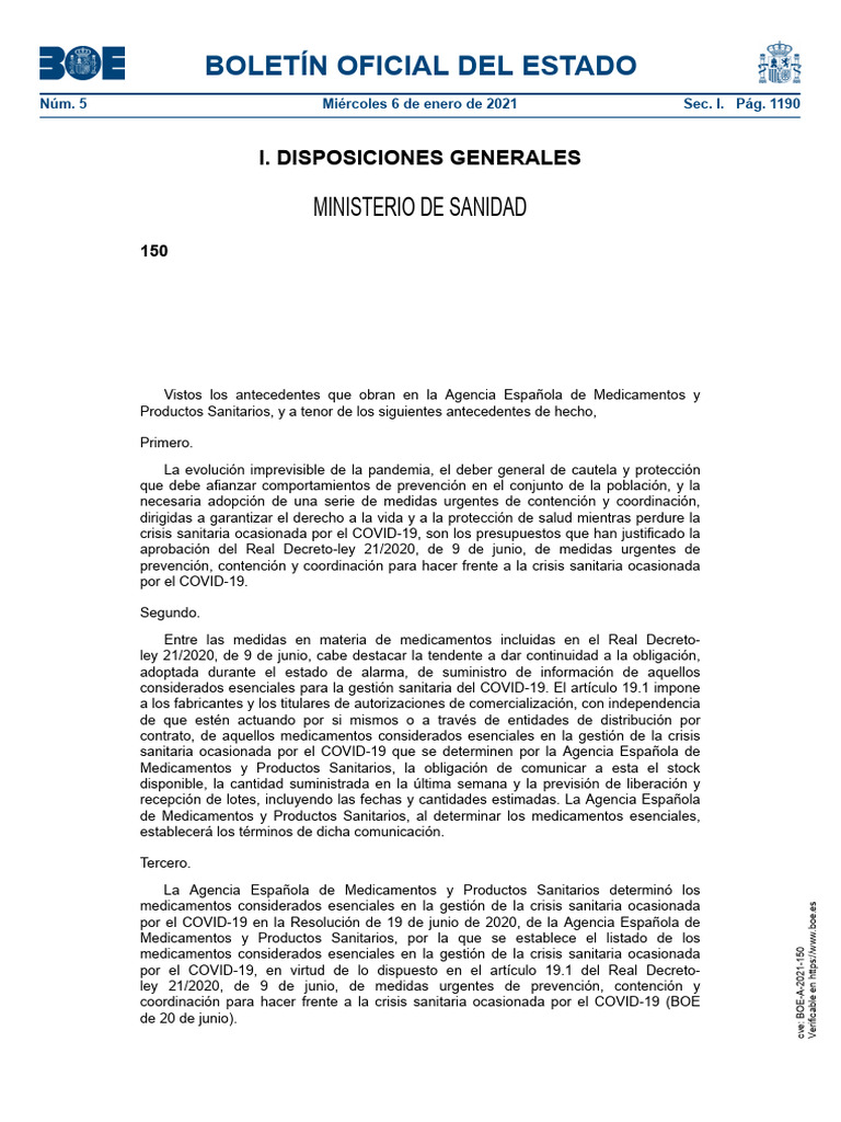 Boe A 2021 150 | PDF | Medicamentos con receta | España