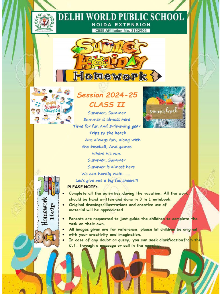 Class 2 Summer Holiday Homework 2024-25 | PDF | Foreign Language Studies