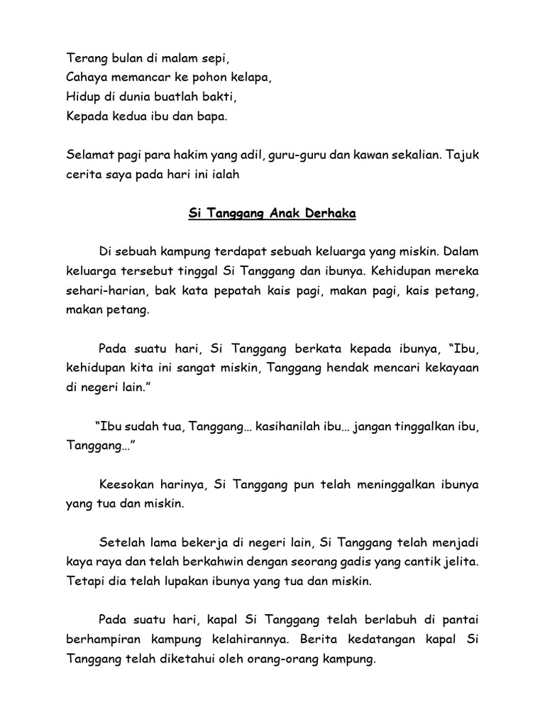 Si Tanggang Anak Derhaka | PDF