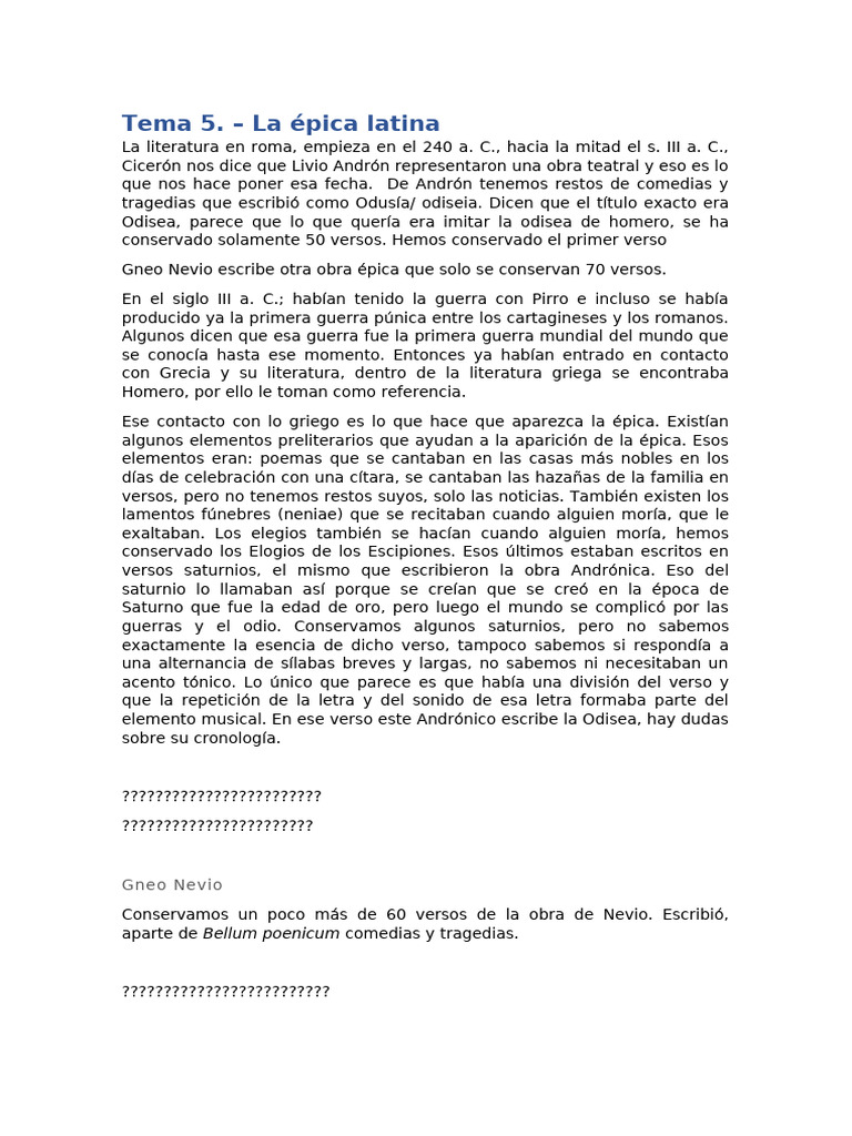 Tema 5. - La Épica Latina: Gneo Nevio | PDF | Virgilio | Eneida