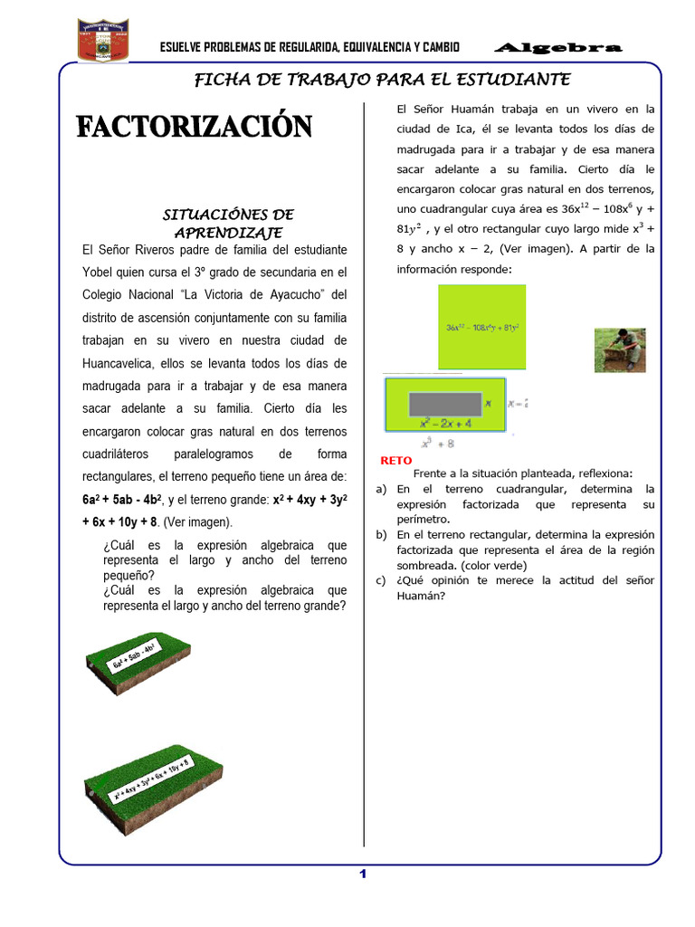Ficha de Factorización | PDF | Factorización | Matemática Elemental