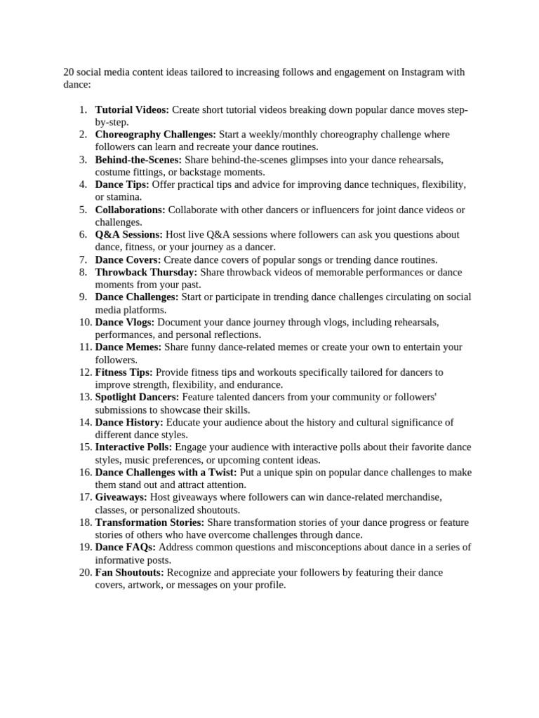20 Social Media Content Ideas Notes | PDF | Dances | Faq