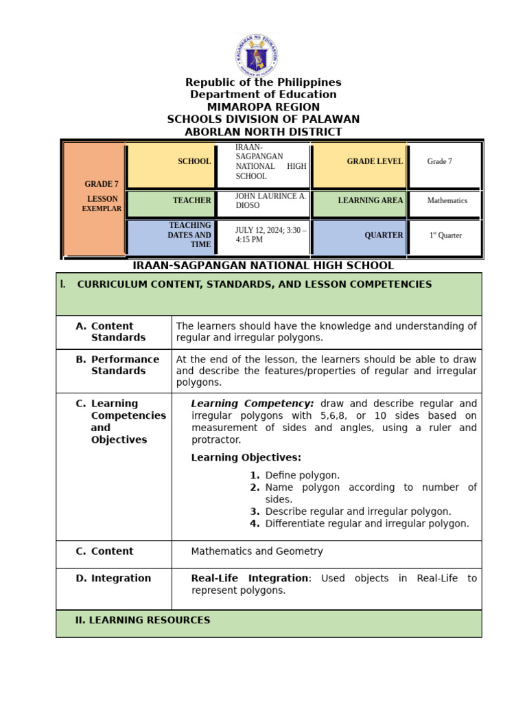 Lesson-Plan Math7 New | PDF | Polygon | Area