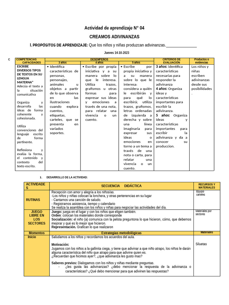 Escribimos Adivinanzas | PDF | Aprendizaje