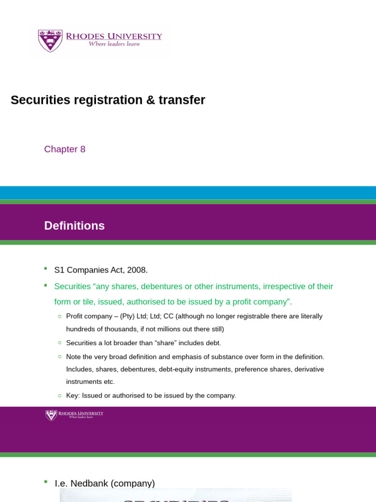 Chapter 8 Securities Registration and Transfer 2024 | PDF | Securities ...