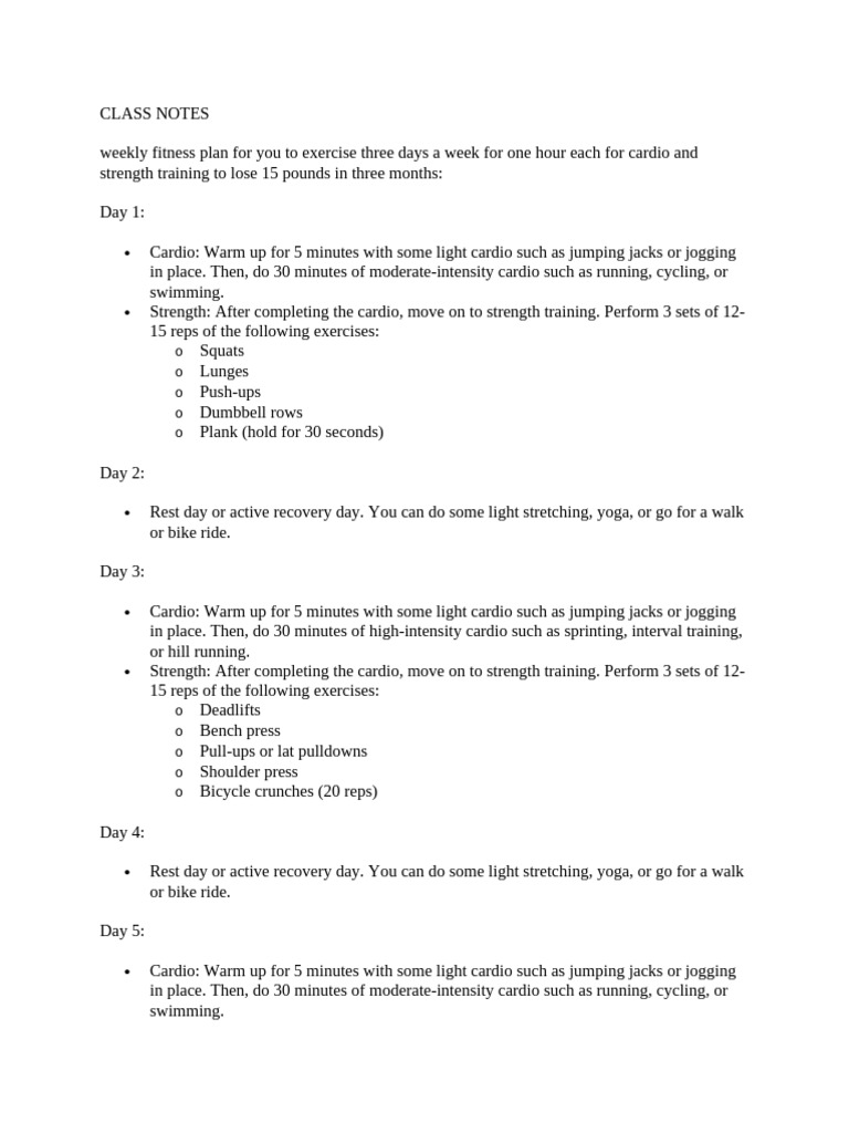 Weekly Fitness Plan to Lose 15 Pounds | PDF | Wellness | Lifestyle