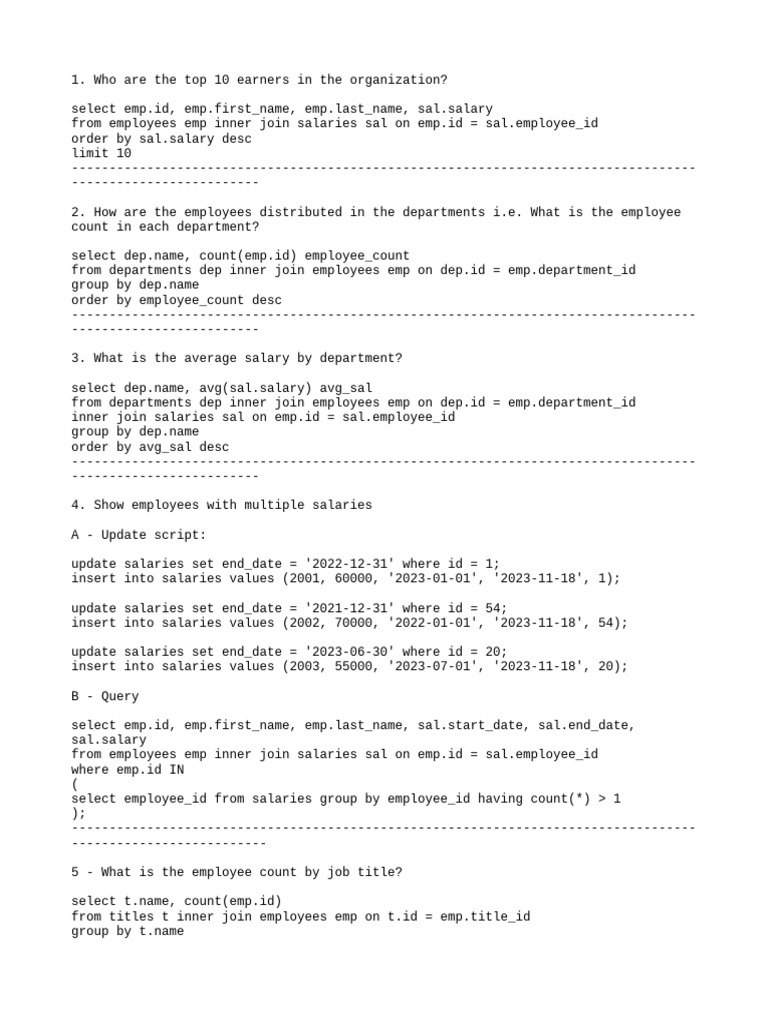Employee Data Analysis - Queries | PDF | Data Management | Information ...