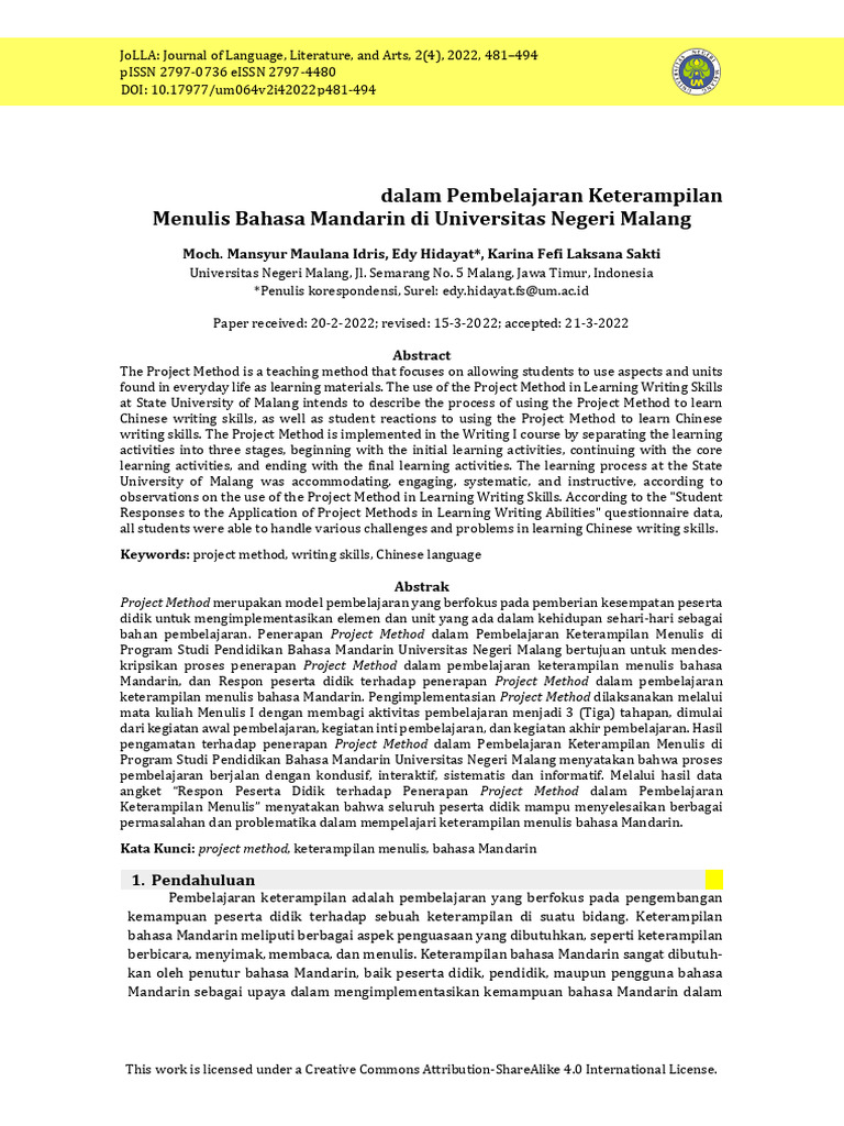 Penerapan Project Method dalam Menulis Mandarin | PDF | Karier ...