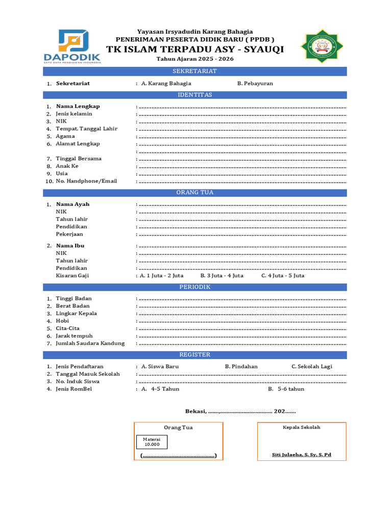 PPDB 2025-2026 TKIT Asy Syauqi | PDF | Ilmu Sosial