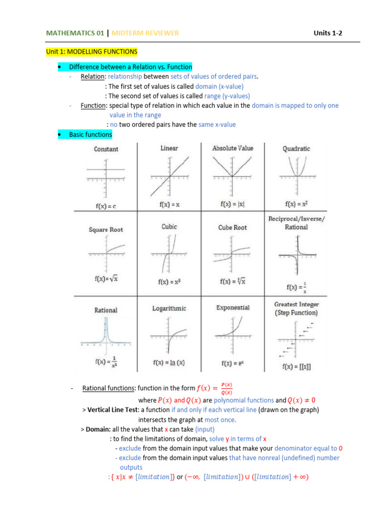 Mathematics Midterm Reviewer: Functions | PDF | Asymptote | Function (Mathematics)