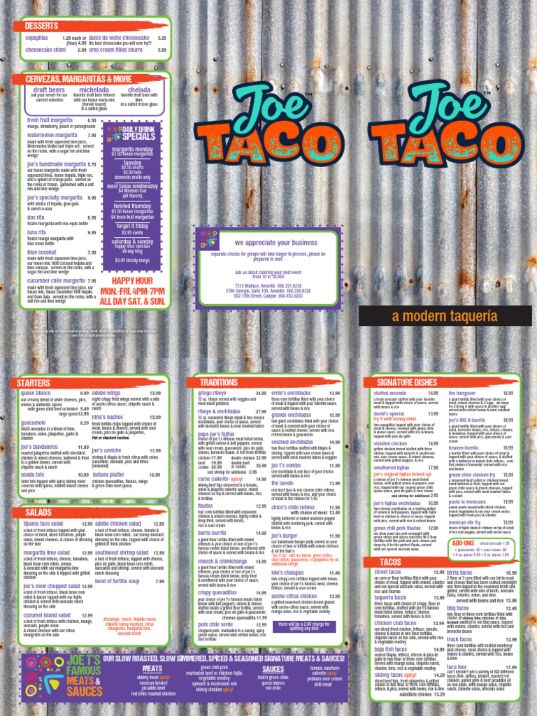 Joe Taco Menu - 7-10-24 Compressed | PDF | Taco | Burrito