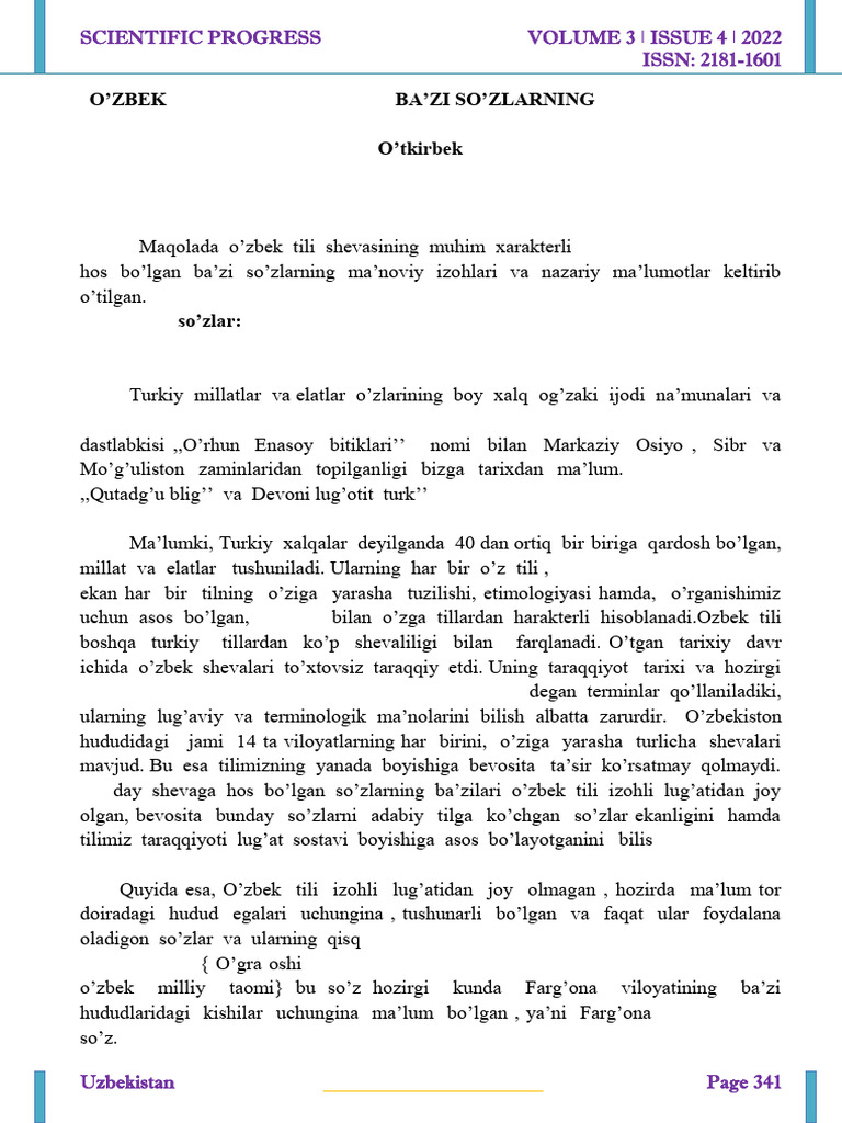 O Zbek Tilida Shevaga Xos Ba Zi So Zlarning Semantik Izohi | PDF