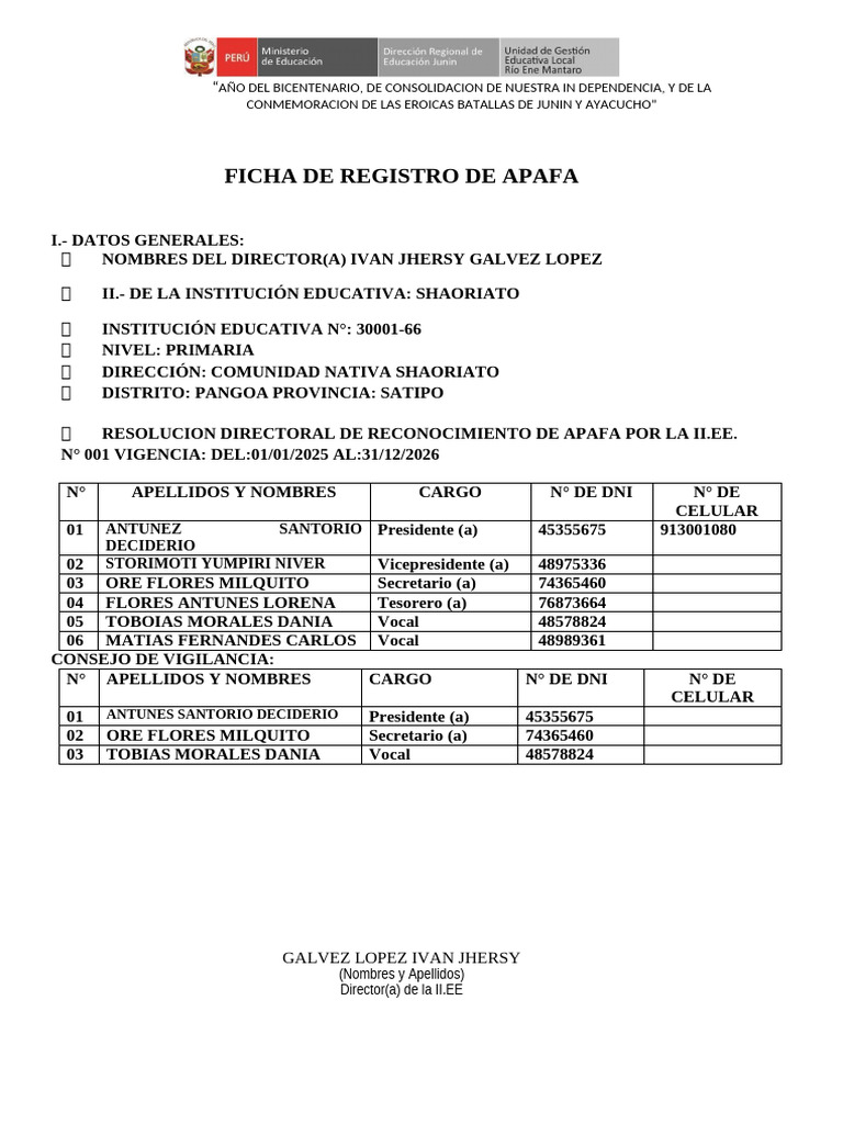 Ficha de Conei y Apafa 2025 | PDF | Política | Viajes