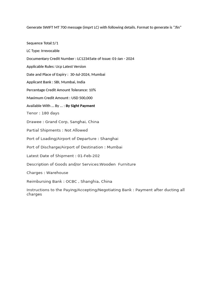 MT 700 SWIFT Message Generation Guide | PDF | Business | Finance ...