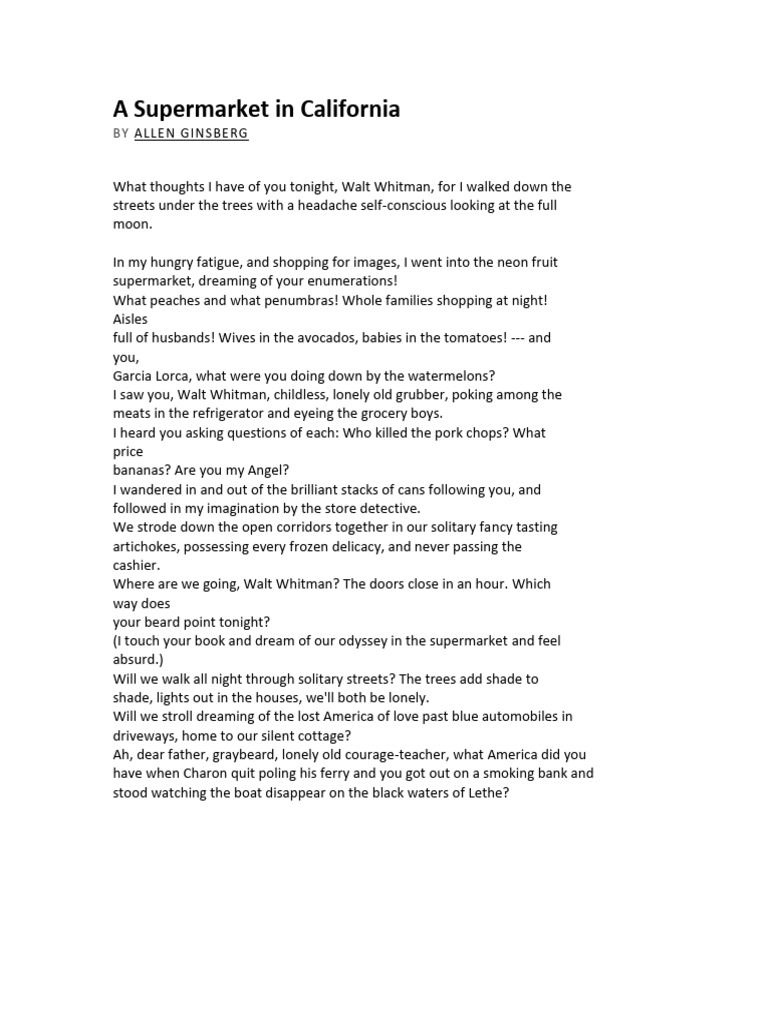 Allen Ginsberg - A Supermarket in California - America | PDF