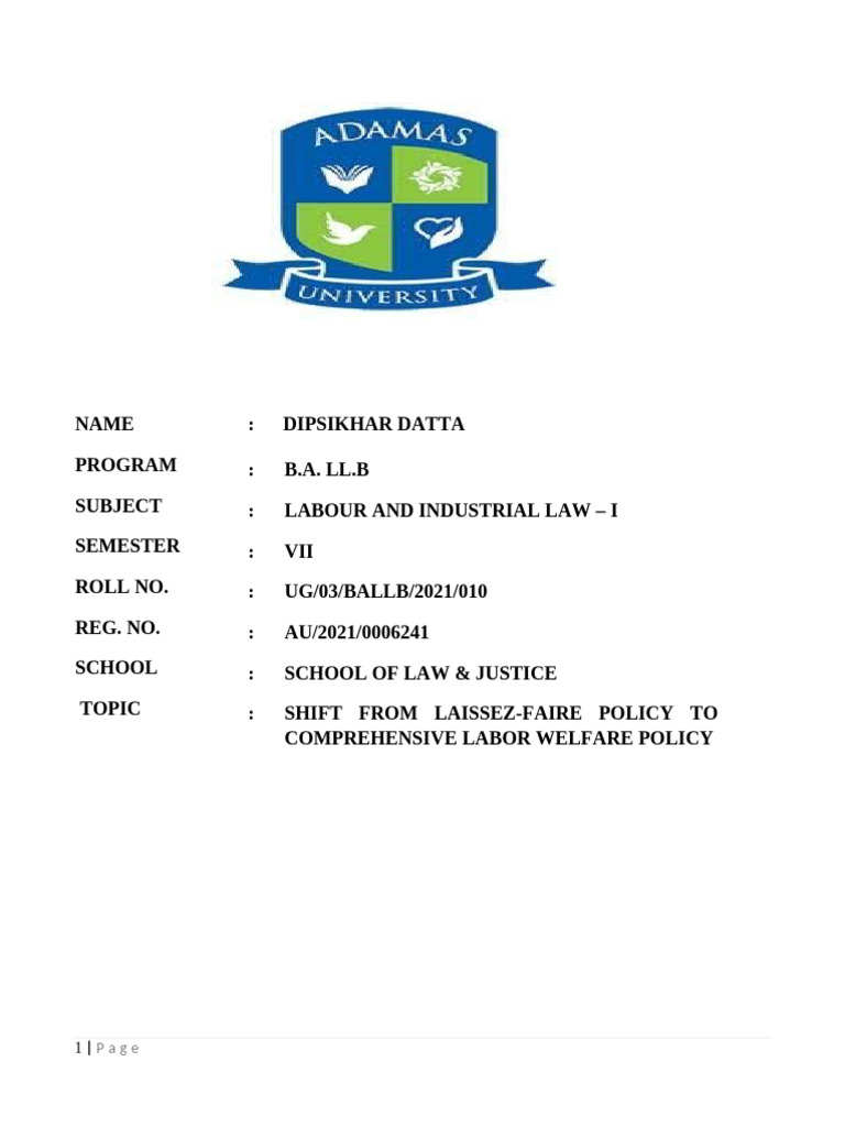 LABOUR - LAW - ASSIGNMENT (1) .Docx DIPU | PDF | Cost Of Living | Welfare