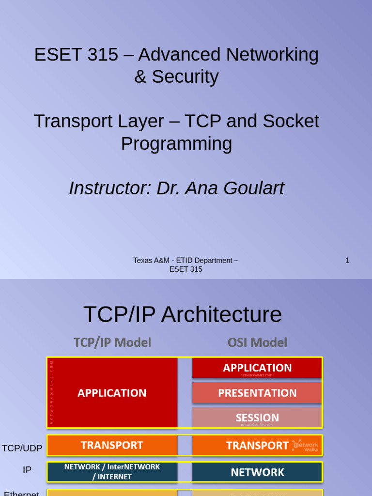 ESET315 Lecture TCP Fall24 | PDF | Transmission Control Protocol | Port (Computer Networking)