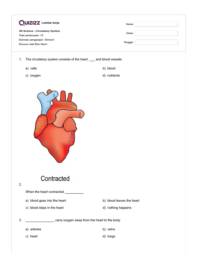G6 Science - Circulatory System - Quizizz | PDF | Heart | Blood