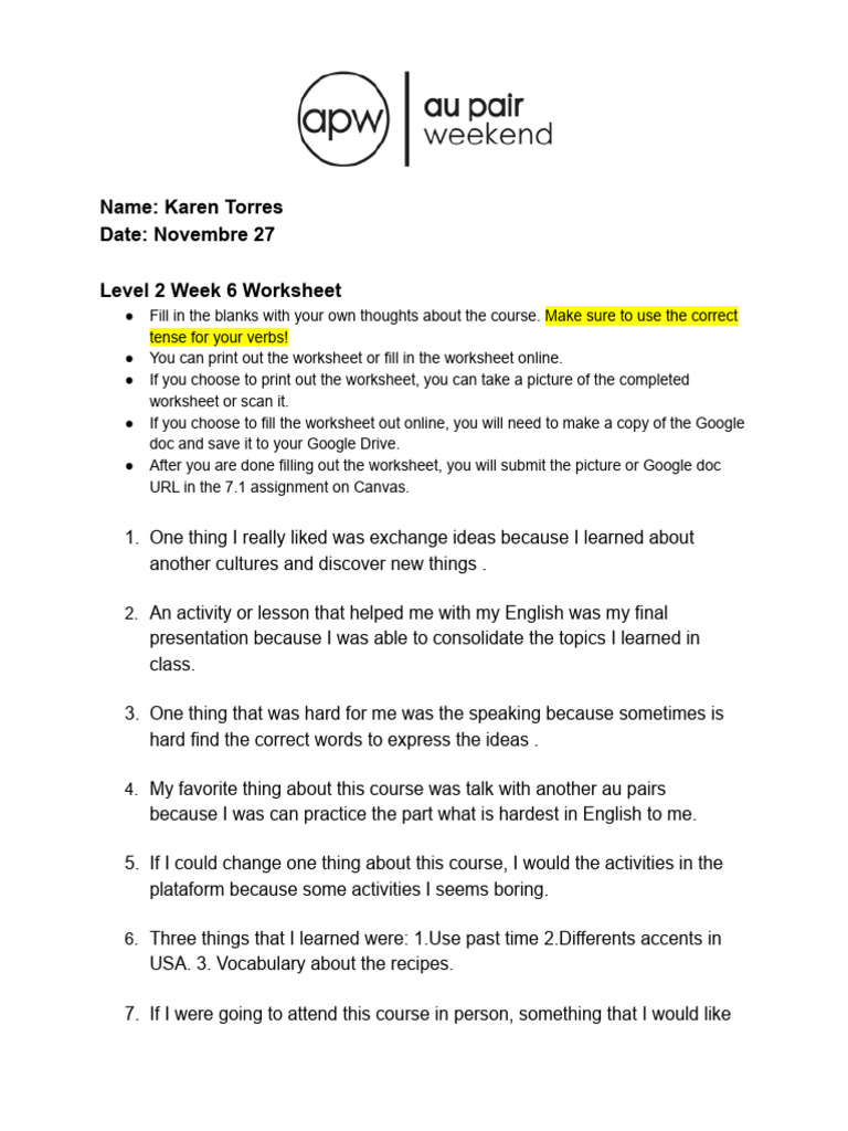 Level 2 7.1 Week 6 Assignment Part 1 | PDF | Language Arts & Discipline