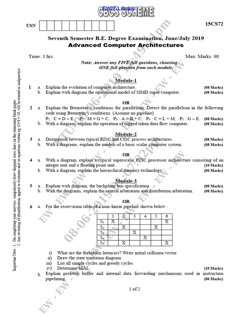 15CS72 - Advanced Computer Architectures, June, July 2019 | PDF | Parallel Computing | Computer ...