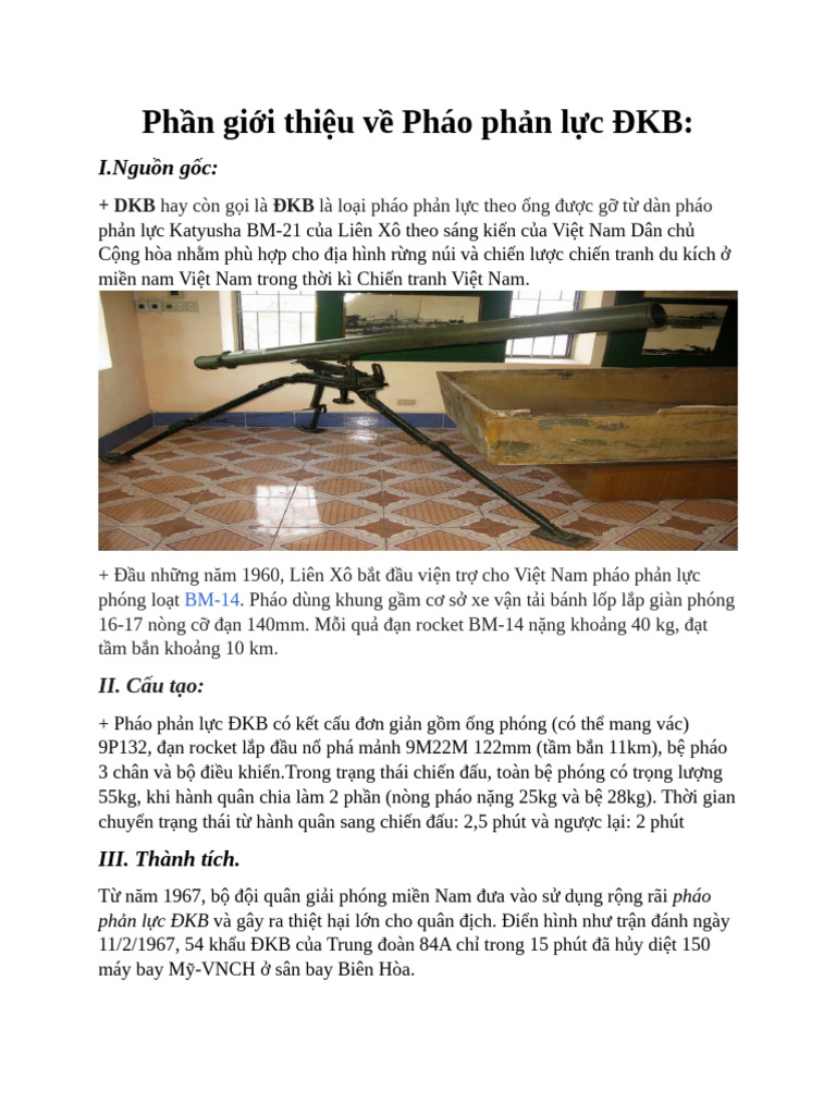 Phần Giới Thiệu Về Pháo Phản Lực ĐKB | PDF