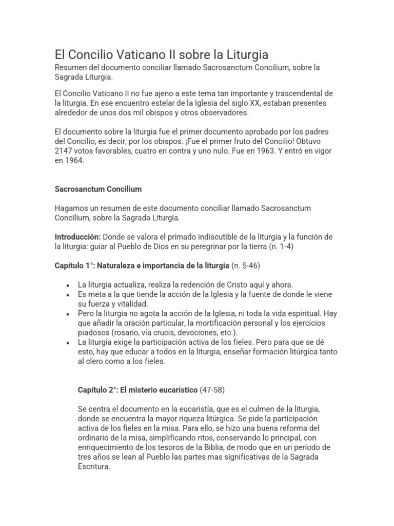 El Concilio Vaticano II Sobre La Liturgia | PDF | Liturgia Catolica ...