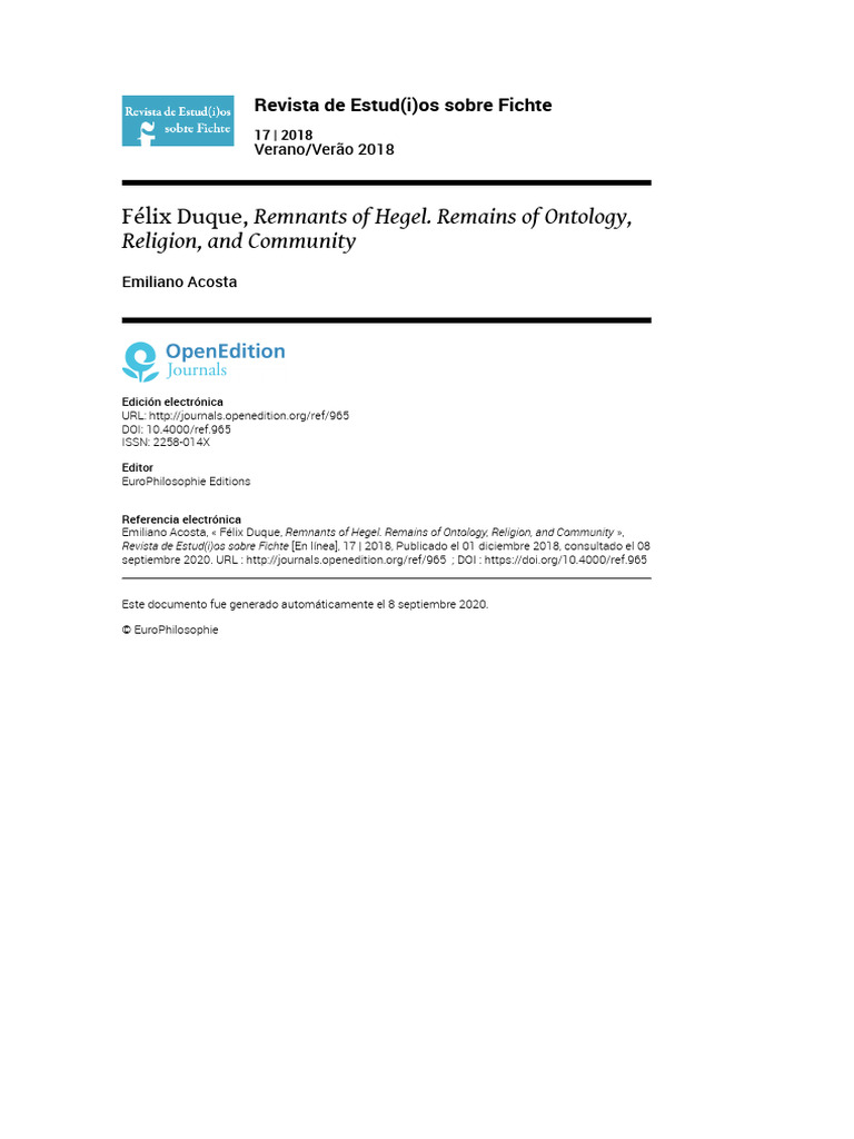 Felix Duque Remnants of Hegel Remains of | PDF | Georg Wilhelm Friedrich Hegel | Realidad