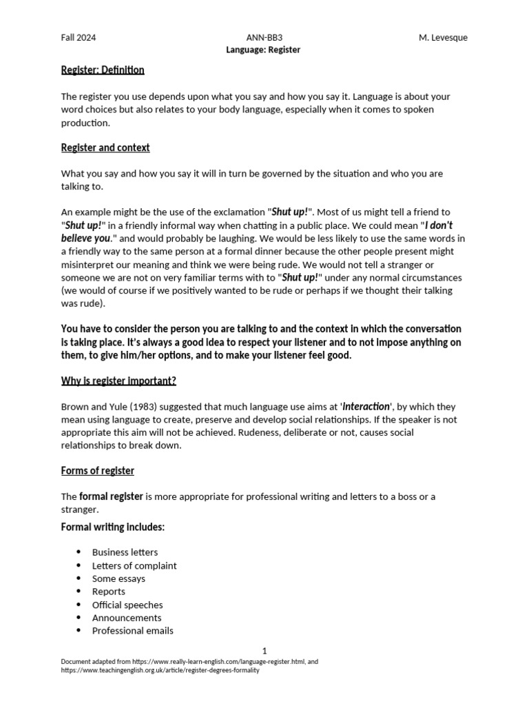 Understanding Language Register Types | PDF | Writing | Communication