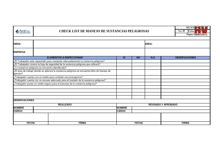 Check List de Sustancias Químicas | PDF