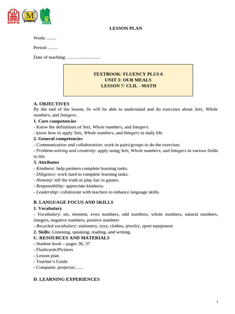 Fluency Plus 6 - LP - Unit 3.7 - CLIL | PDF | Integer | Natural Number