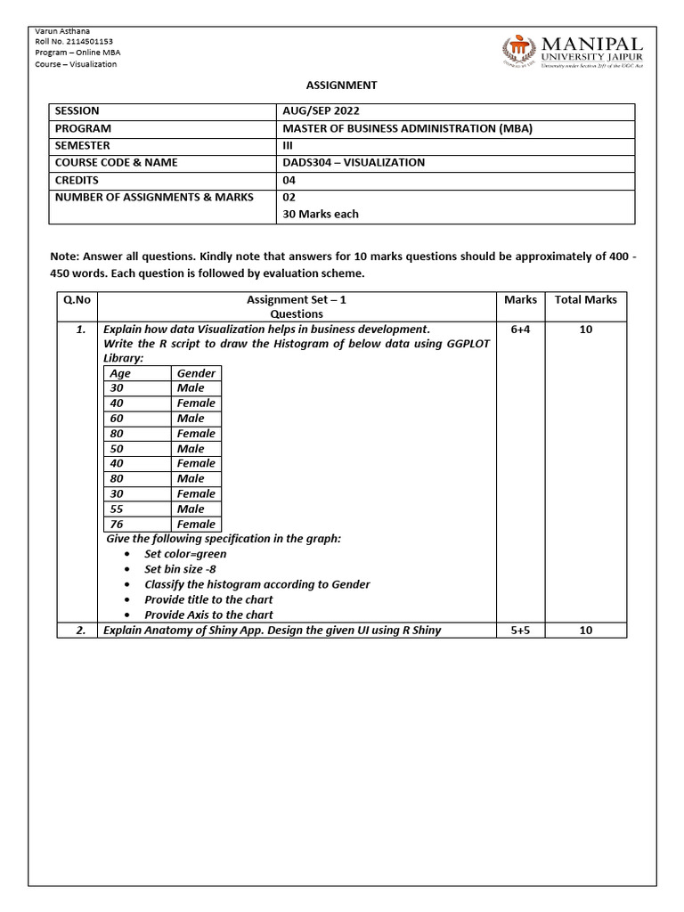 Data Visualization for Business MBA Assignment | PDF | Microsoft Excel | Usability