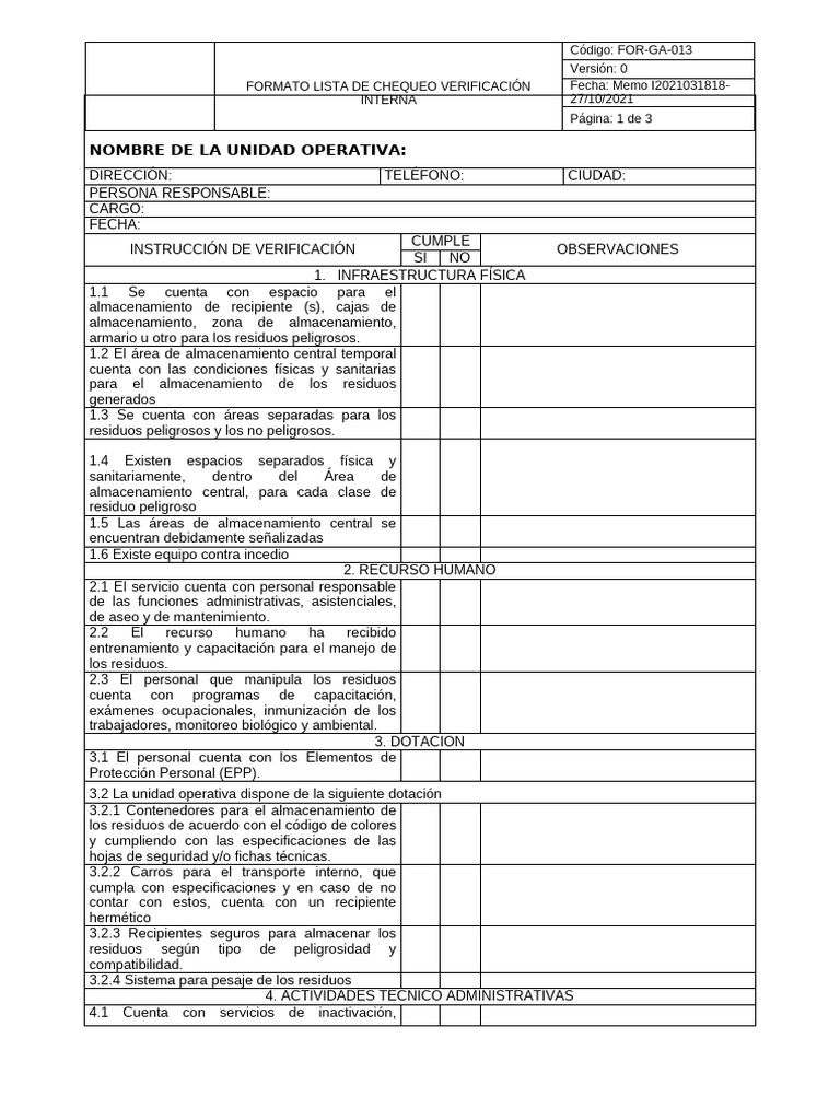 Chek List de Residuos | PDF | Residuos | Determinantes de la salud