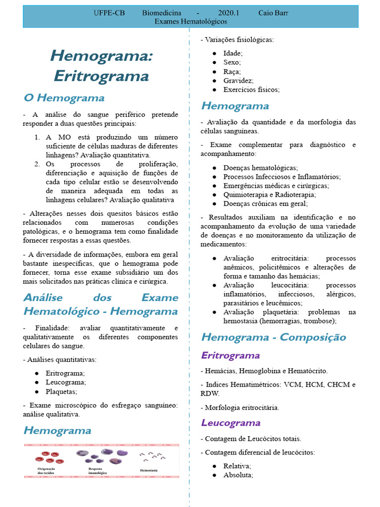2 - Hemograma - Eritrograma | PDF | Hemácia | Anemia