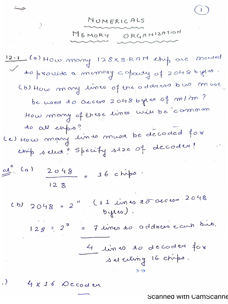 Memory Organization - Numericals | PDF