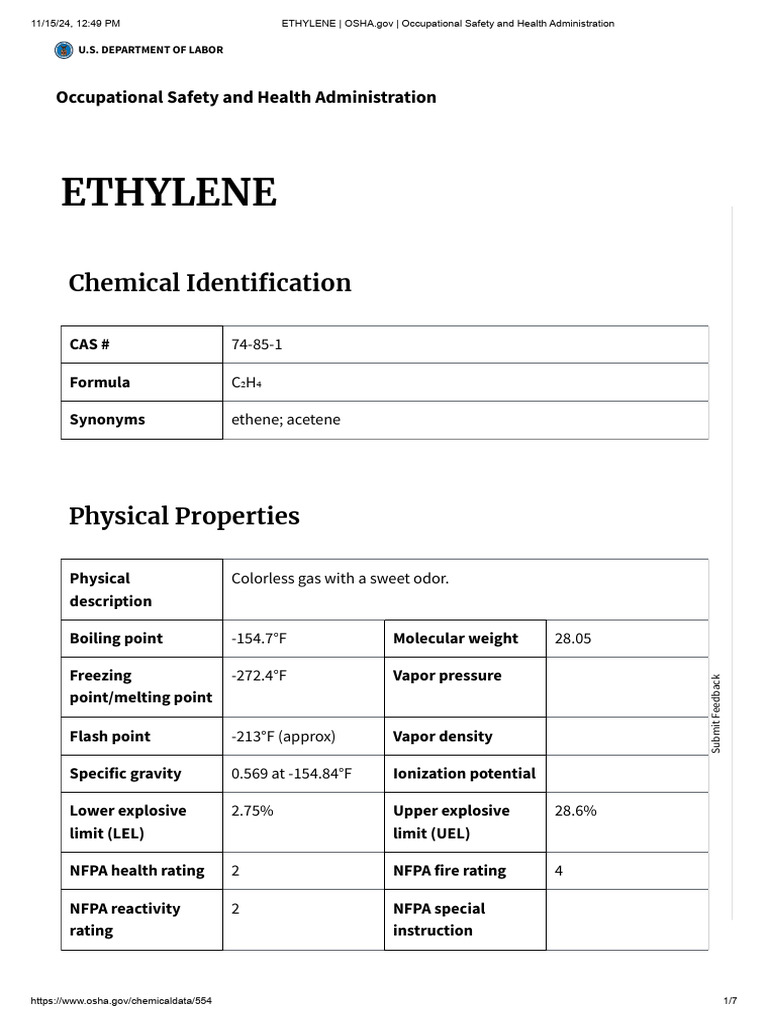 Ethylene Chemical Safety Data Sheet | PDF | Occupational Safety And ...