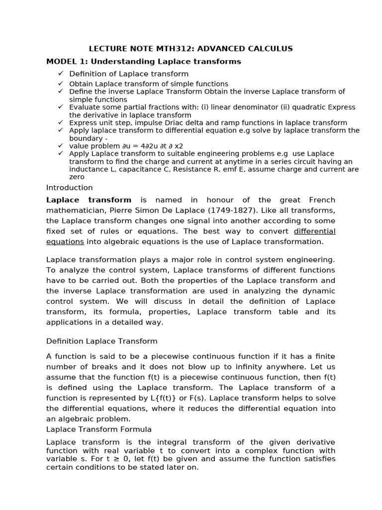 Laplace Trans Lecture | PDF | Laplace Transform | Equations