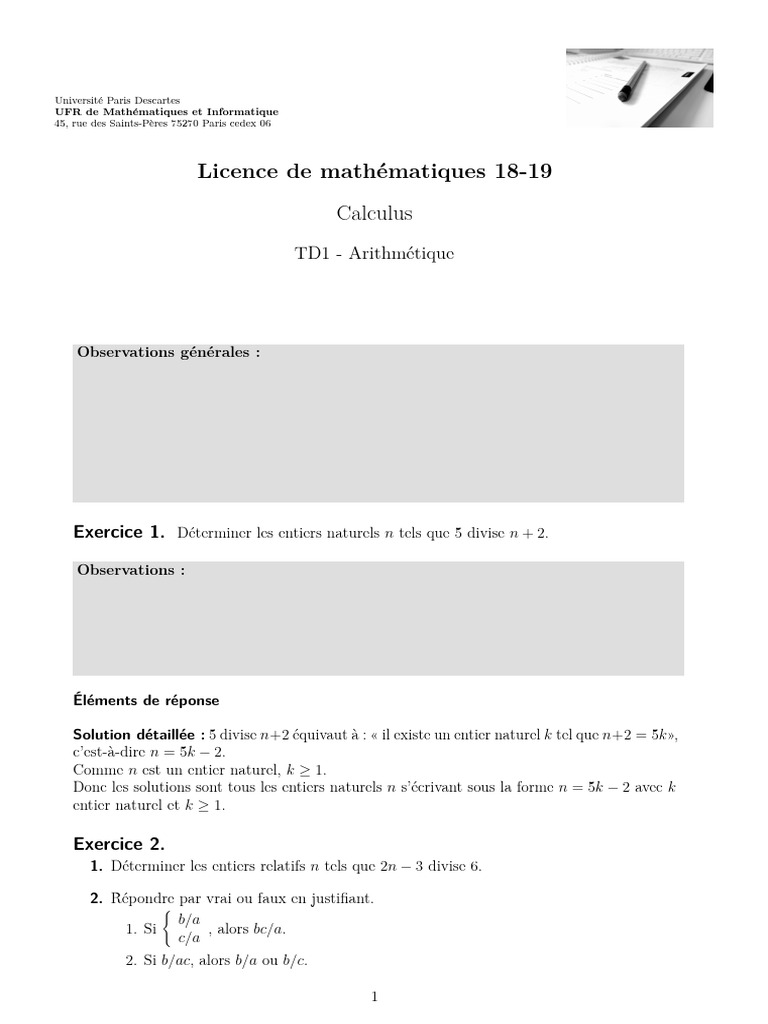 TD1 Ens | PDF | Algèbre générale | Mathématiques élémentaires