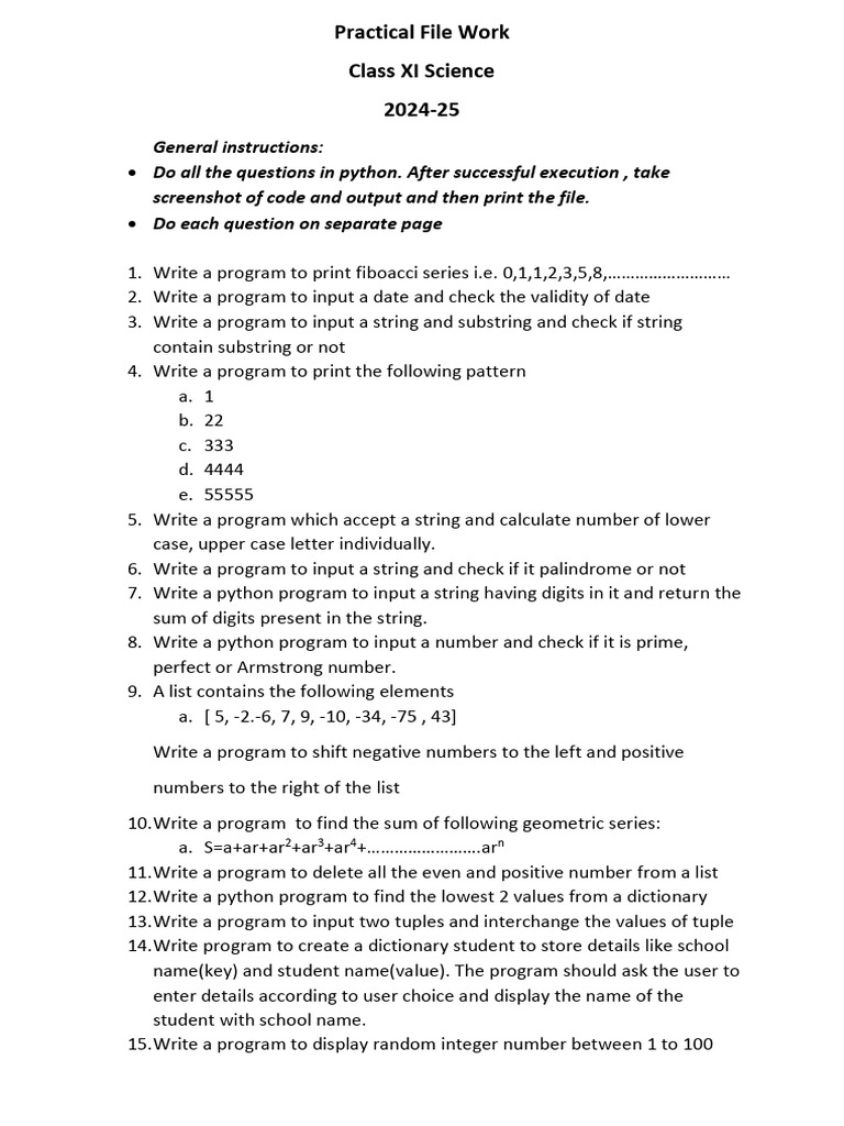 Python Programming Tasks for Class XI | PDF