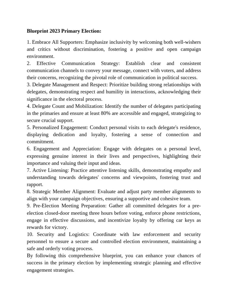 2023 Primary Election Campaign Blueprint | PDF