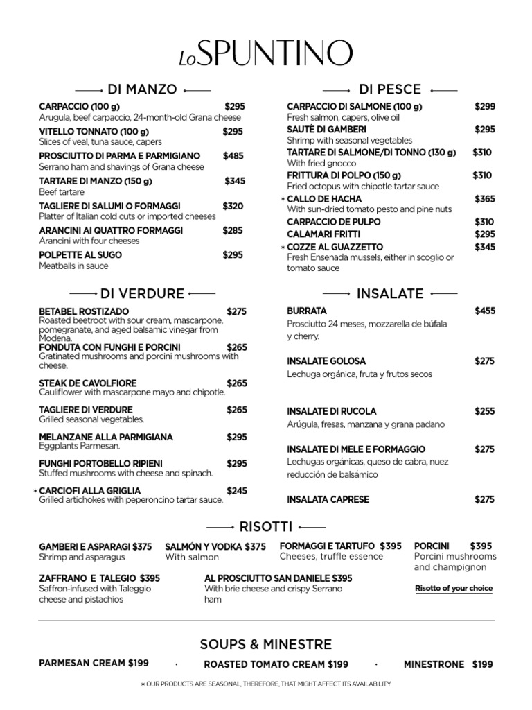English Menu Lo Spuntino 2024 | PDF | Pizza | Wine