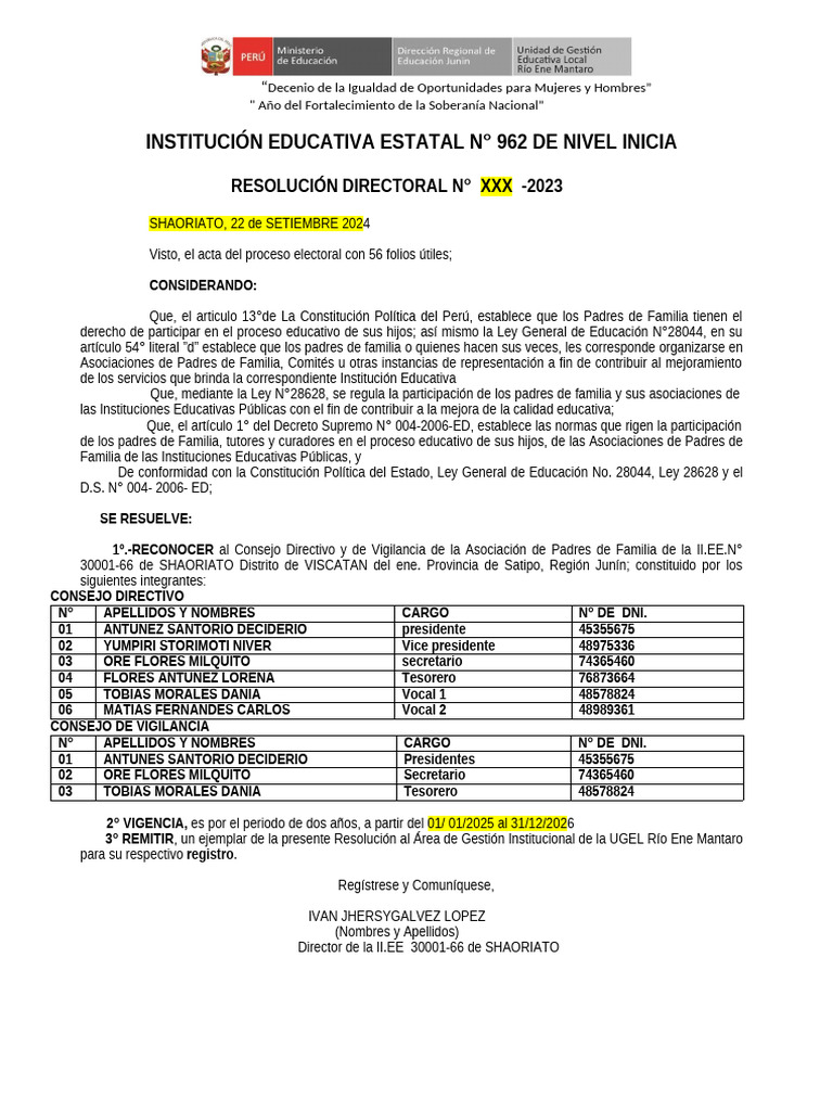 Modelo de Resolucion Directoral Apafa | PDF | Justicia | Crimen y violencia