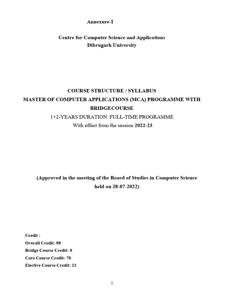 Revised Course Structure and Syllabus of MCA Programme With Bridge Course W.E.F. 2022 2023 | PDF ...