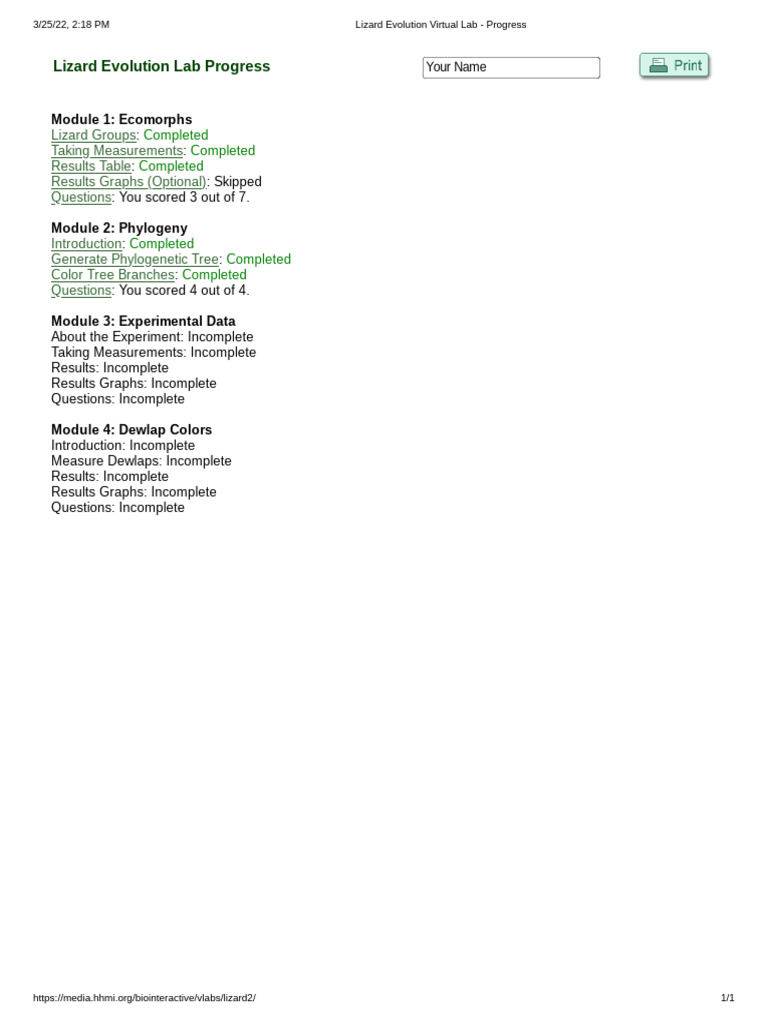 Lizard Evolution Virtual Lab - HHMI's BioInteractive | PDF | Career ...